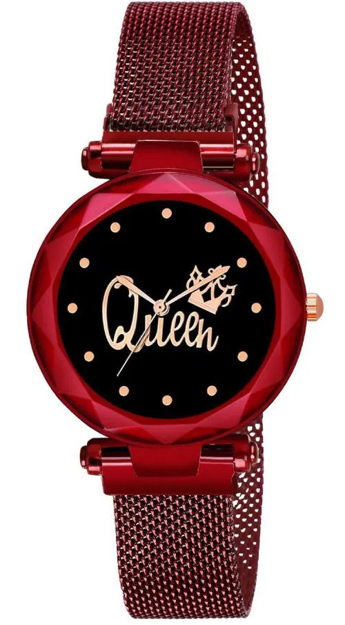 Buy ILOZ New Stylish Queen Dial Magnetic Strap Luxury Maroon Analog ...