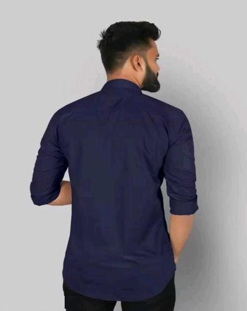Buy Men's STYLISH Premium FULL Sleeve Plane Shirt (Ready-Made) Navy ...