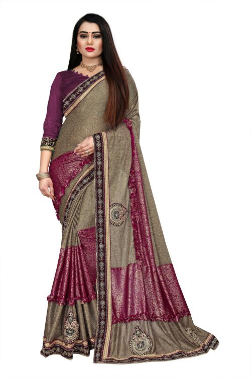 Buy N V Patel Women Wine Embroidered Silk Blend Bollywood Saree Online ...