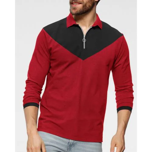 Buy B'LIVE Color Block Men Polo Neck Red, Black T-Shirt| T-Shirt For ...