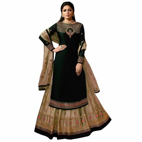 Buy Black Georgette Embroidery Work & Stone Work Dress Material For ...