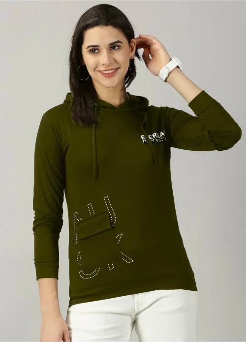 Buy Ausk Self Design Dark Green Hooded Neck Full Sleeve T-Shirt Online ...