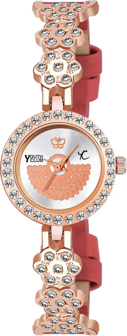 Buy YOUTH CLUB Silver Dial Red Metal Bracelet Type Strap Analog Watch ...