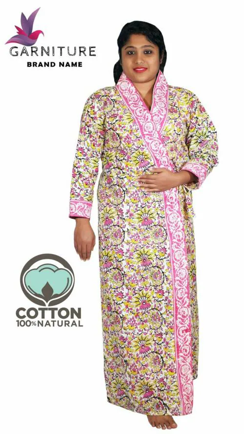 Buy Garniture Hand Block Printed Women Robe or house Coat (Pink) Online ...