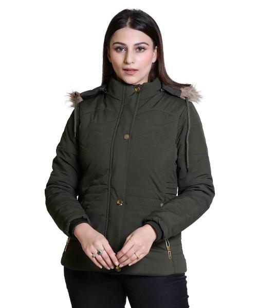 Buy Brazo Latest winter olive jacket for women with classy hood, and ...