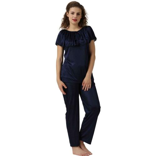 Buy NIGHT KEYS Women Solid Dark Blue Top & Pyjama Set () Online at Best ...