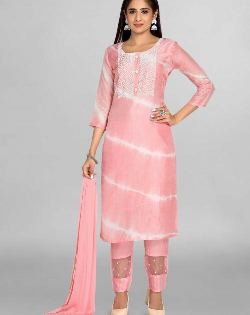 Buy WE WOMEN EXPRESS Baby pink colour kurta with neck line moti work ...