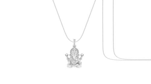 Buy A Akshat Sapphire Pure Silver God Ganesha Pendant With Chain ...