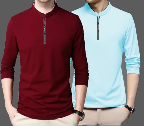 Buy Clafoutis pack of 2 soild zipper neck t-shirt for men Online at ...