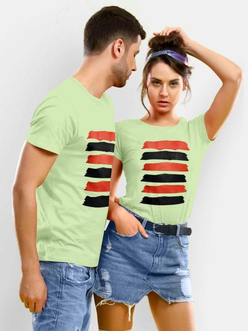 Buy One-X Couple Printed Cotton Tshirt Light Green M Online at Best ...