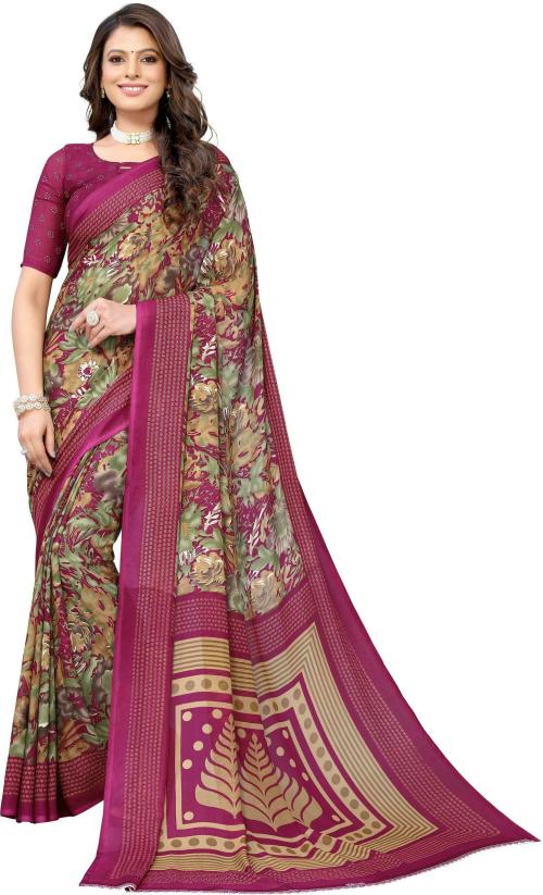 Buy PRIYASHI Women Purple Floral Print Georgette Bollywood Saree Online ...