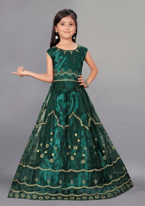 Buy JULEE Girl's Net Embroidered Gown Dress (Gren_300) Online at Best ...