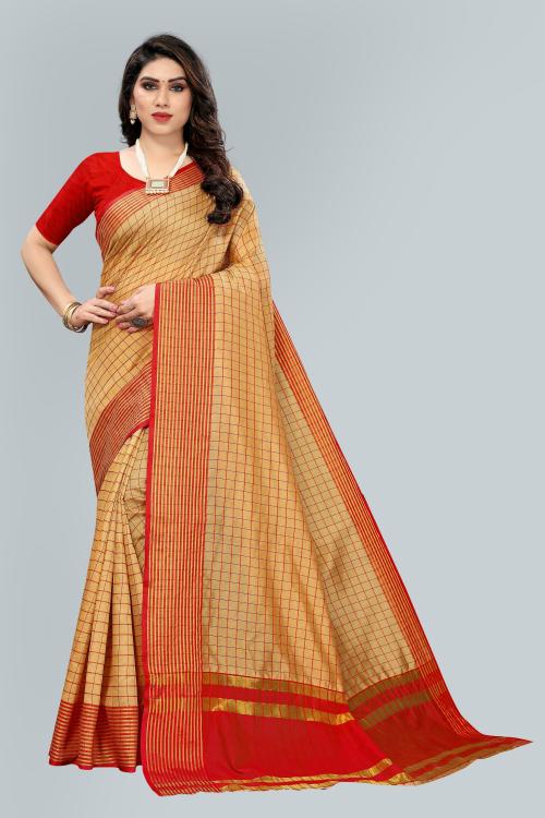 Buy sareya veela Daily Wear Women Beige Striped Cotton Linen Sarees ...