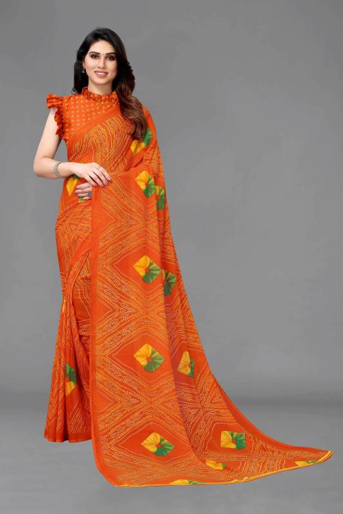 Buy sareya veela Daily Wear Women Orange Floral Print Georgette Sarees ...