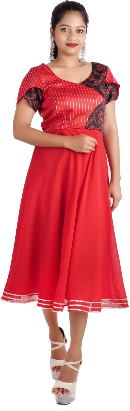 Buy MUDRI Women Fit And Flare Red Dress Online at Best Prices in India ...