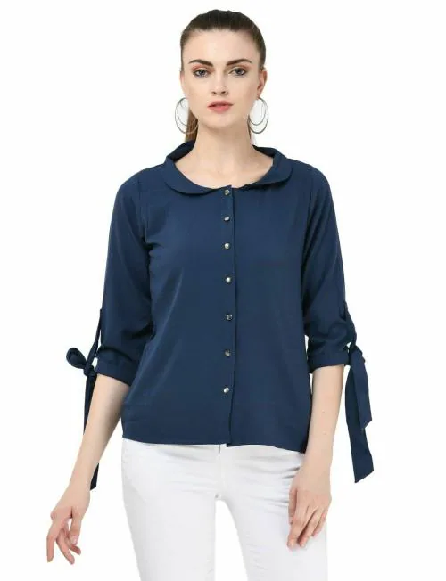 Buy SAAKAA Women's Crepe Blue Casual Top Online at Best Prices in India ...