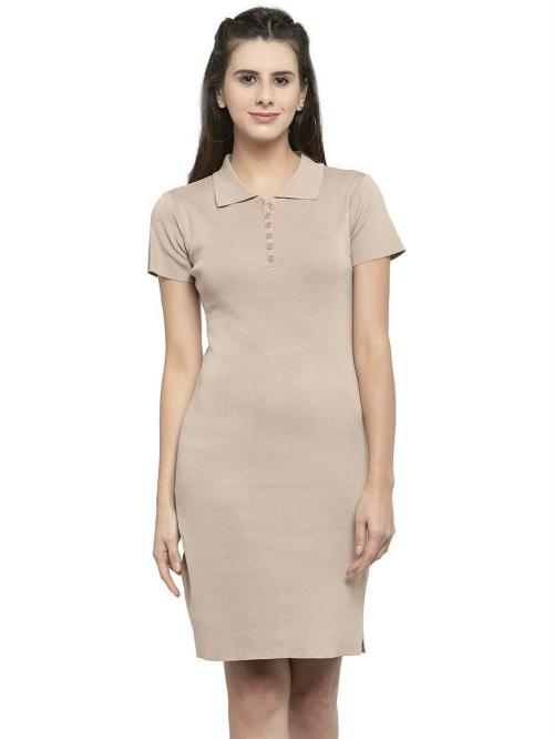Buy Global Republic Women Beige Solid Collared Neck Dress (Xl) Online at Best Prices in India ...