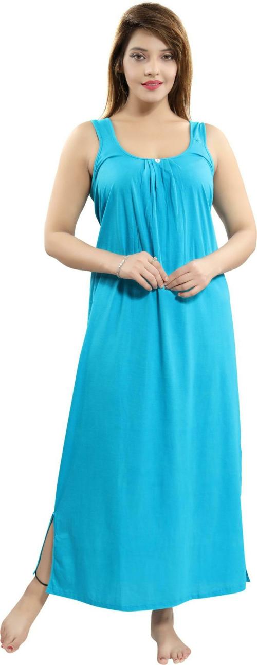 Buy Be You Women Firozi Blue Solid Pure Cotton Nighty Online at Best ...
