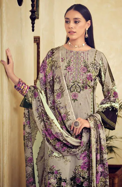 Buy THE JAZZBAAT Unstitched Pakistani Print Embroidered Cotton Salwar ...