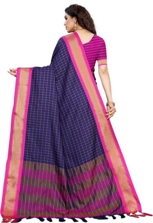 Buy Pandadi Saree Women Navy Blue Checkered Art Silk Plain Saree Online ...