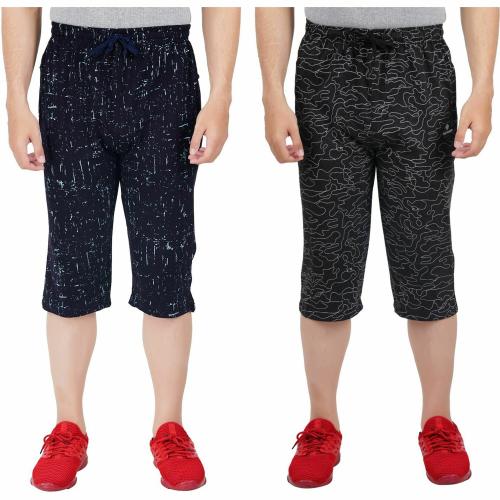 Buy Feel Track Pure Hundred PERCENT Cotton Men Dark Blue, Black Printed ...