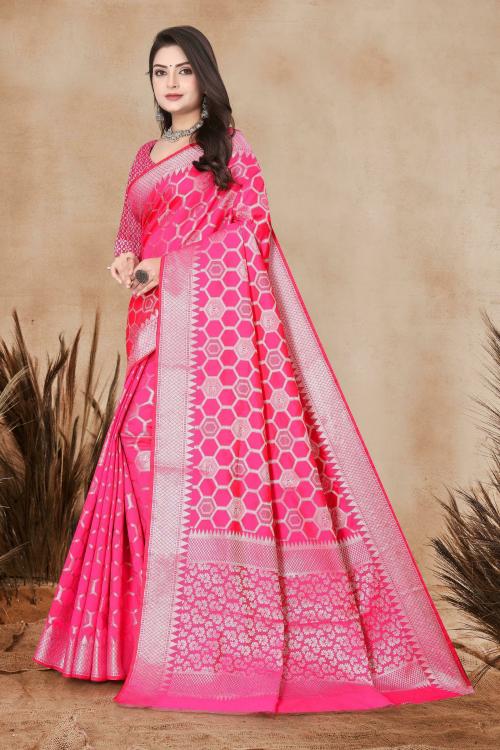 Buy WELCRON CREATION Women's Woven Woven Zari Design Banarasi Linen ...