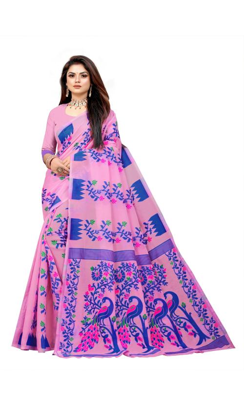 Buy NOPSE Women's Cotton Designer Jamdani Saree (Suchita Light Pink ...