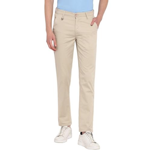 Buy RED CHIEF Narrow Cotton Lycra Beige Solid Casual Trouser for Men ...