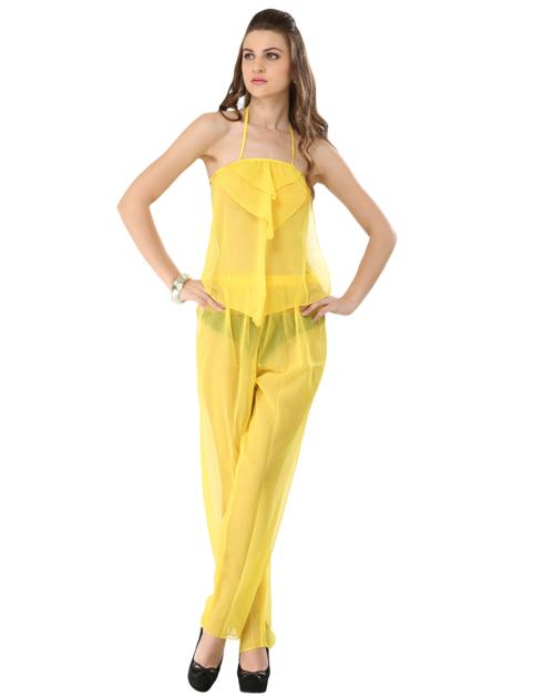 Buy 3-Piece Elegant Yellow See Through Pajama Set Online at Best Prices ...
