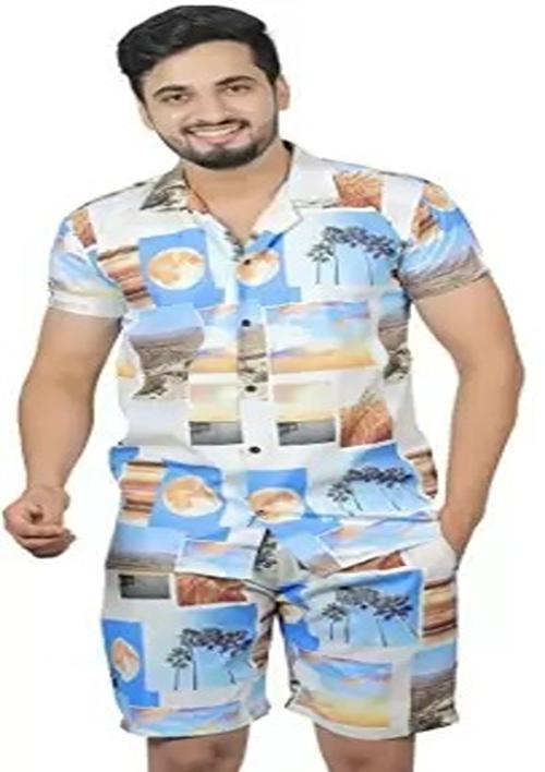 Buy Ganesh Textiles Men's Lycra Blend Half Sleeve Shirt With Short ...