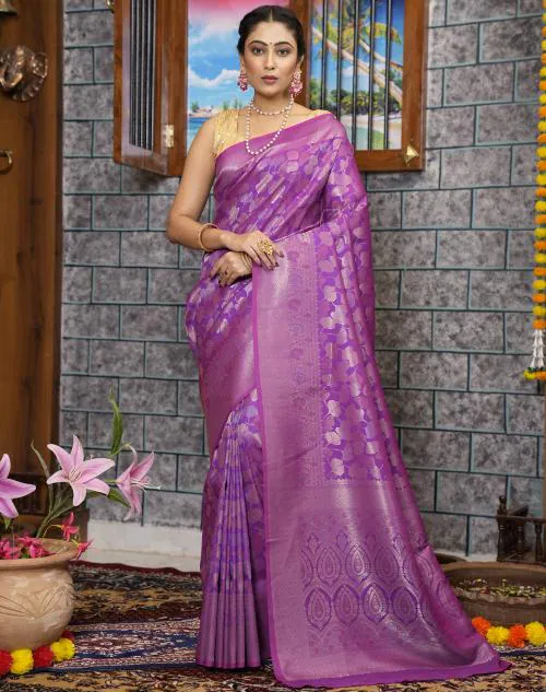 Buy Satrani Silk Blend Purple Color Saree With Blouse Piece | sarees ...