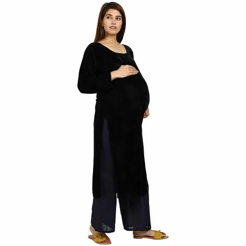 Buy Women's Velvet Full Stretchable Suit Kurta | Black Velvet Suit for ...