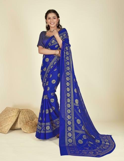 Buy Anand Women Blue Printed Georgette Single Saree Online at Best ...