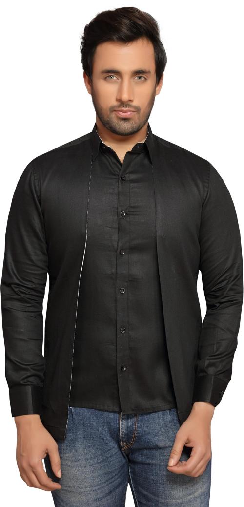 Buy PP SHIRTS Men Black Self Design Cotton Blend Spread Party Shirt (Xl ...