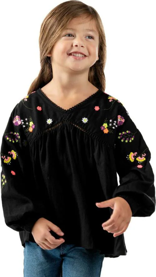 Buy Cherry Crumble by Nitt Hyman Girls Black Embroidered Viscose Top ...