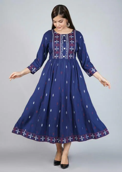 Buy GURRA Women Blue Printed Viscose Rayon A-Line Kurta (M) Online at ...