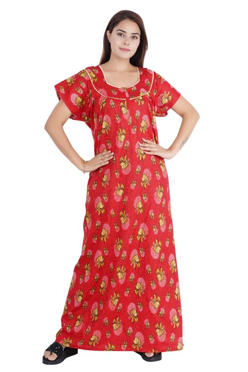 Buy NACNO Women's Printed Pure Cotton Nighty/Maxi/Nightgown Red Online ...