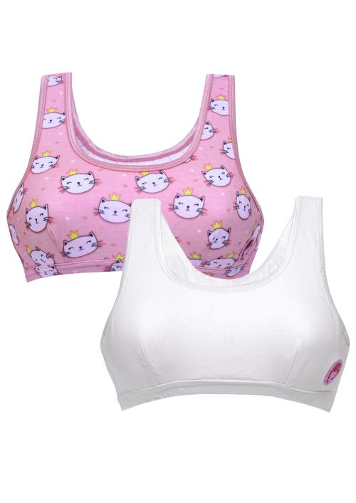 Buy Dchica Girls Set Of 2 Non Wired Non Padded Beginner Bras Cat Print ...