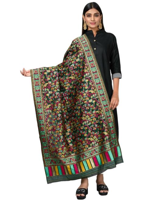 Buy Negchaar Women Bottle Green Ronak Fashion Kashmiri Weaving Dupatta ...