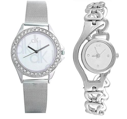 Buy Crispy Analog Silver Dial Silver Strap Watch For Women (Pack of 2 ...