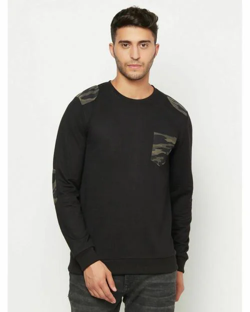Buy Glito Solid Black Full Sleeves Round Neck With Pocket Sweatshirt ...