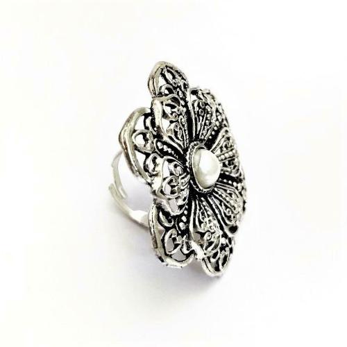 Buy Yash Jewels Emporium Silver-Plated Brass Adjustable Classic Ring ...