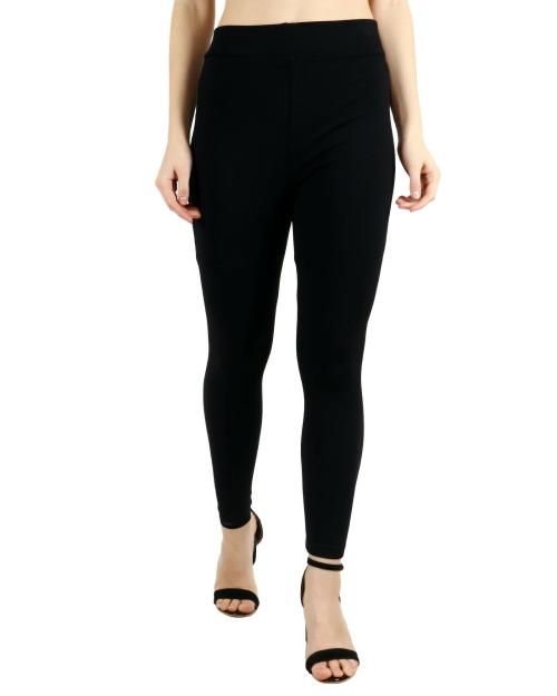 Buy Popwings Women Black Solid Mid Rise Body Fitted Jeggings | Women ...