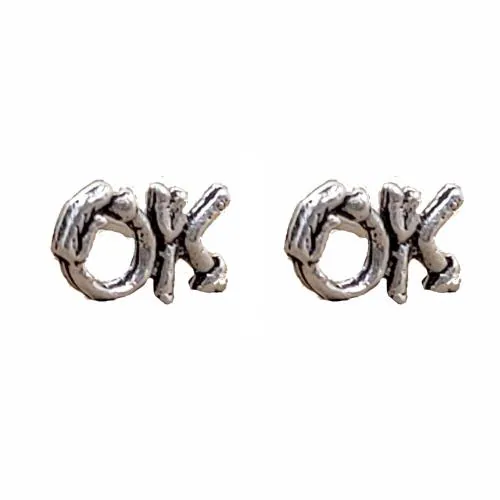 Buy AMONROO OK Word Script Symbol Earring Letter Stud Earring Alphabet ...