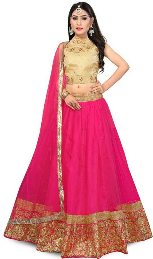 Buy Shree Chamunda Creation Women Pink Embroidered Lehenga Choli Sets Online at Best Prices in ...