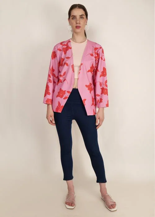 Buy Frolic Rolic Women Pink Floral Print Polyester Full Sleeve Thigh ...