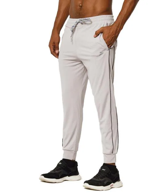 Buy FITINC Light Grey Slim Fit Joggers for Men with Double Piping & Zip Pockets Online at Best ...