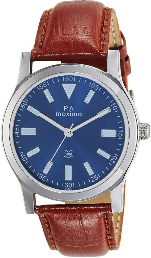 Buy Maxima Analog Blue Dial Brown Strap Watch For Men (O-49564LMGI ...
