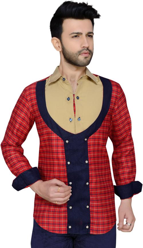 Buy PP SHIRTS Men Red Checkered Cotton Blend Spread Party Shirt (5Xl ...