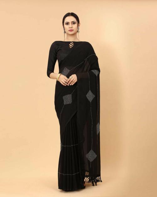 Buy VELLY Women Black Self Design Georgette Bollywood Saree Online at ...